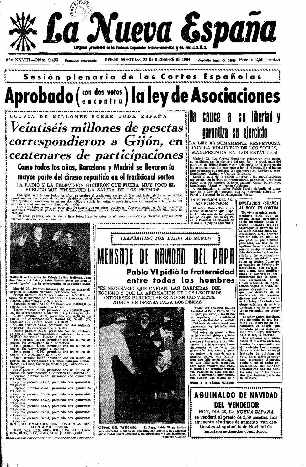 Portada del Miércoles, 23 de Diciembre de 1964 - Portadas de La Nueva ...