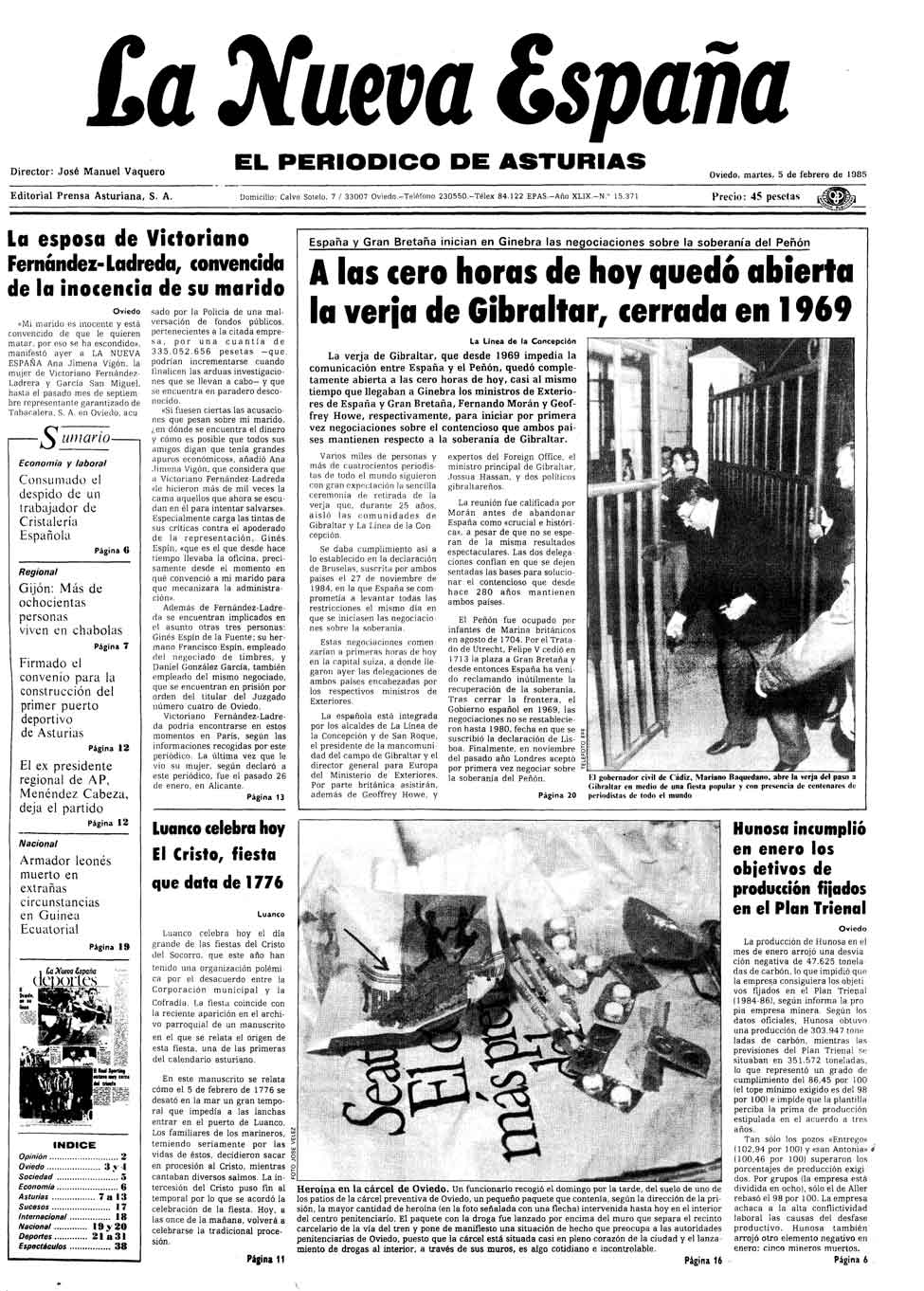 Portada del Martes, 5 de Febrero de 1985 - Portadas de La Nueva España ...
